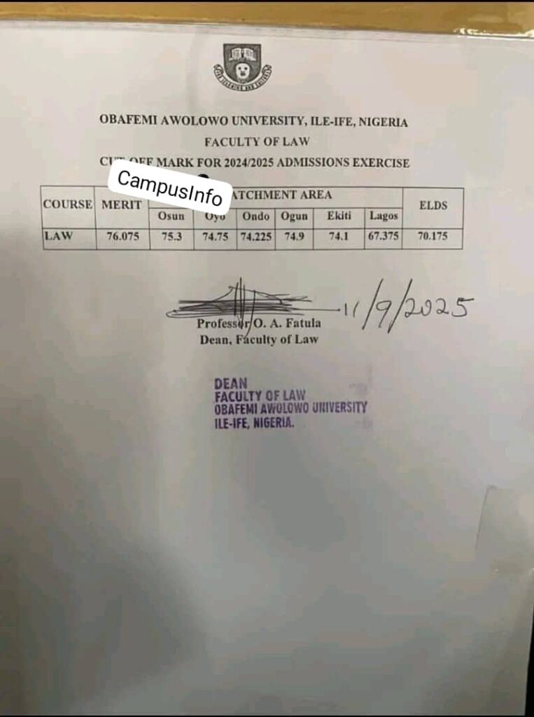 OBAFEMI AWOLOWO UNIVERSITY, ILE-IFE (OAU) RELEASES FACULTY OF LAW ...