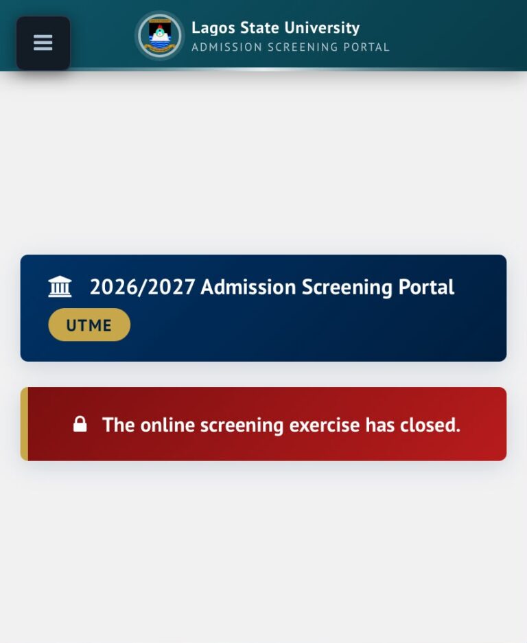 LAGOS STATE UNIVERSITY [LASU] CLOSES ADMISSION SCREENING PORTAL FOR THE ...